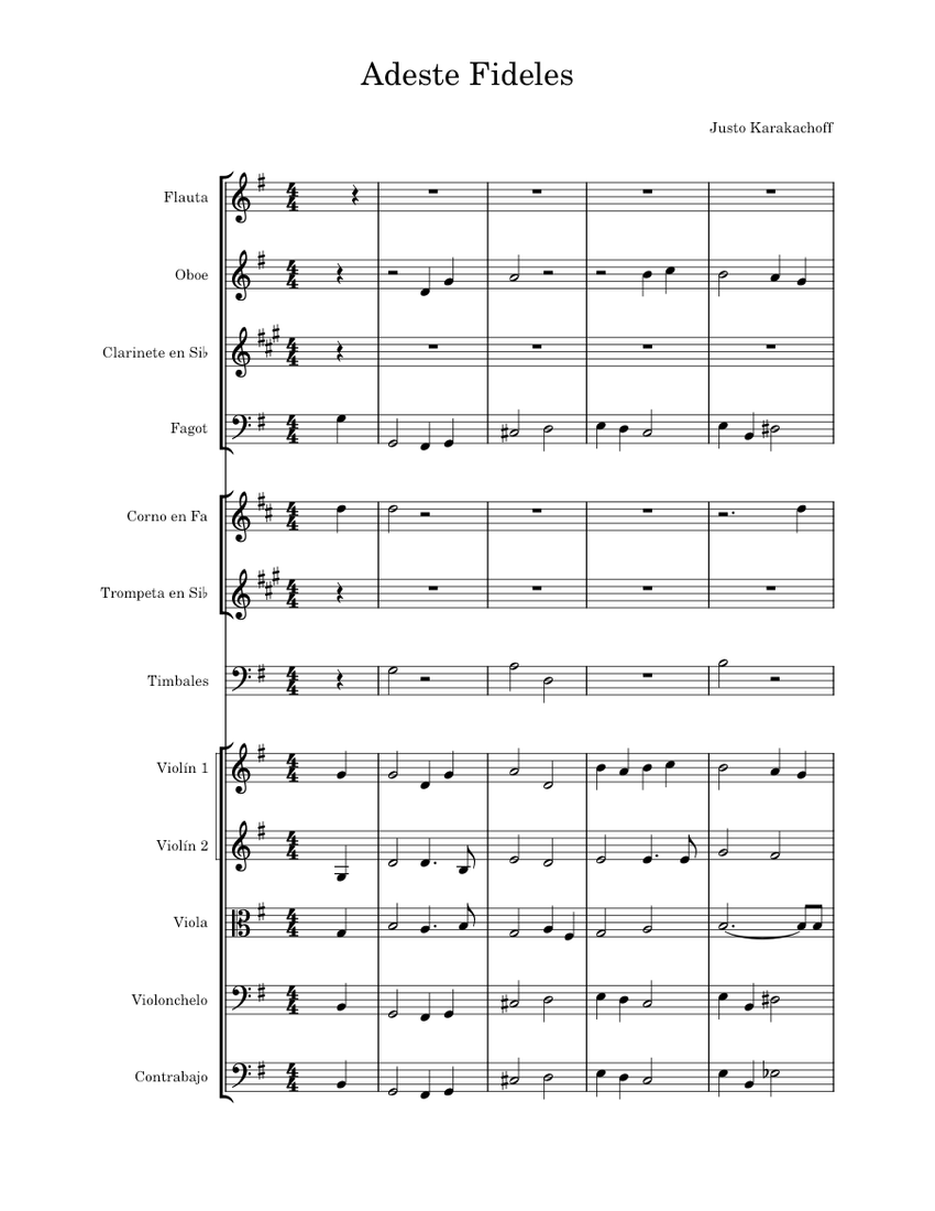 Adeste Fideles – John Francis Wade / Arreglo por Justo Karakachoff Sheet Music for Flute, Oboe ...