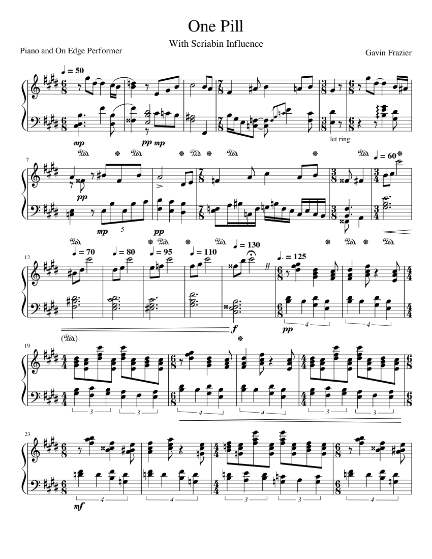 One Pill - Gavin Frazier Sheet music for Piano (Solo) | Musescore.com