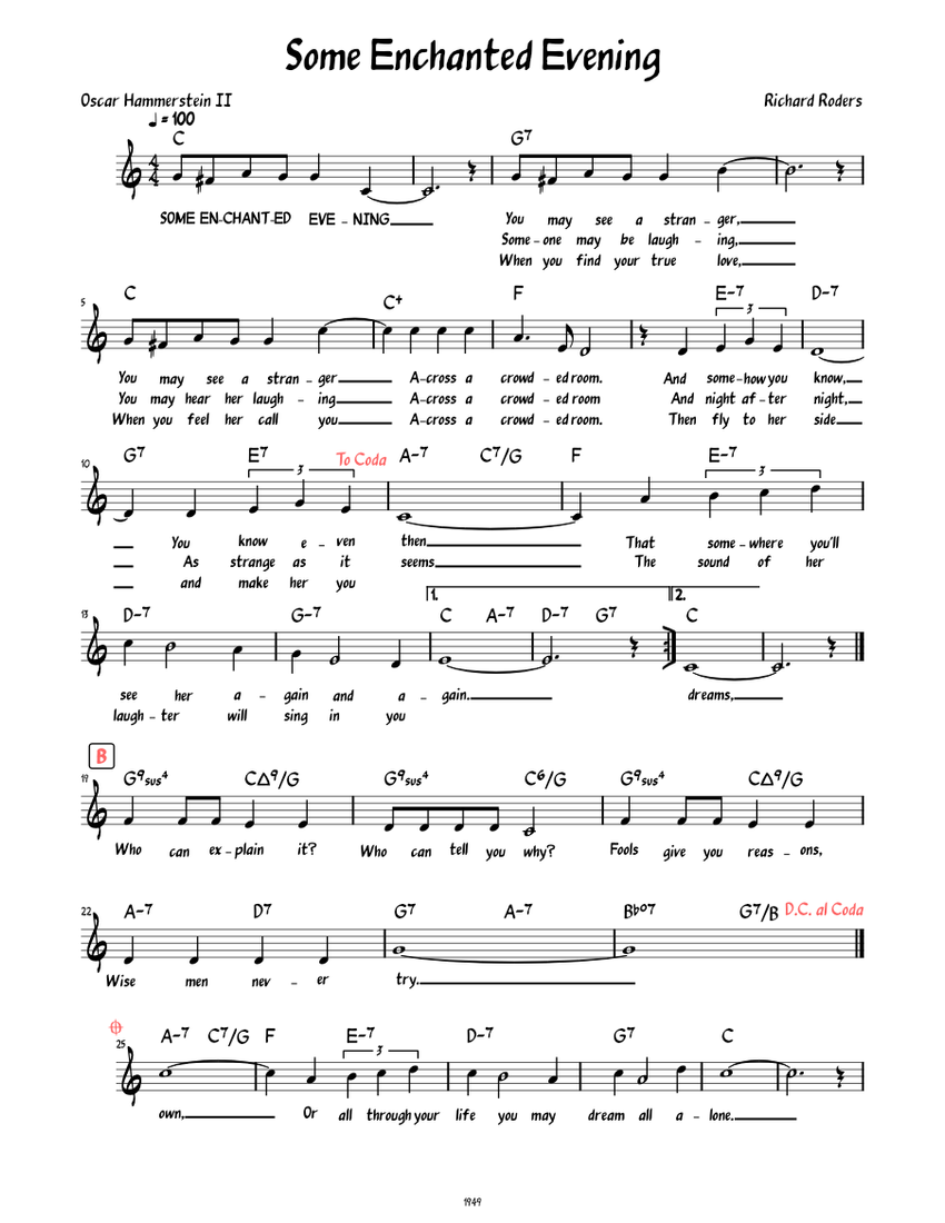 Some Enchanted Evening (Lead sheet with lyrics ) - piano tutorial