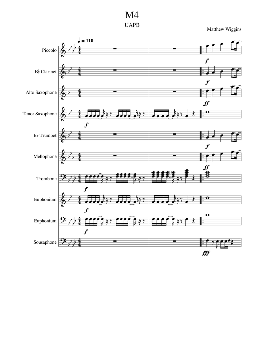 M4 Sheet music for Mellophone, Flute piccolo, Clarinet in b-flat ...