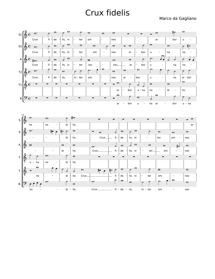 Marco da Gagliano: Crux fidelis Sheet music for Soprano, Alto, Tenor ...