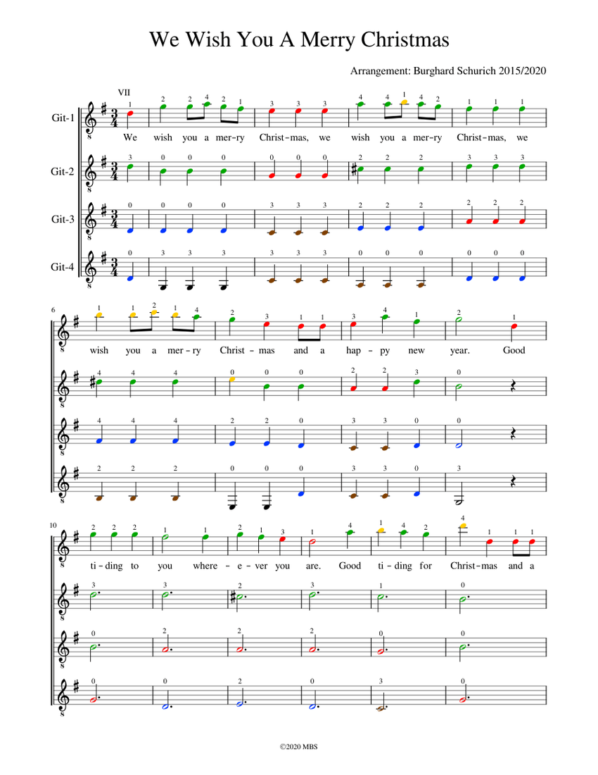 We Wish You a Merry Christmas Sheet Music for Piano (Mixed Quartet ...