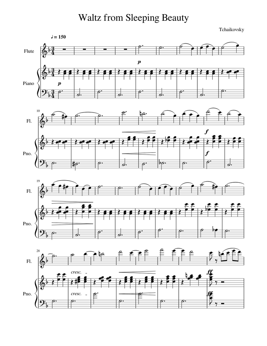 Waltz from Sleeping Beauty Sheet Music for Piano, Flute (Solo ...