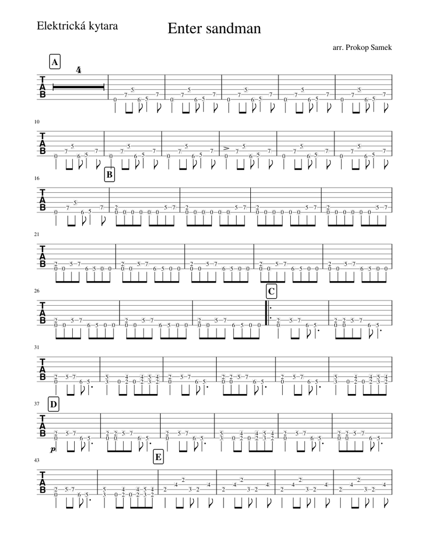 Enter sandman Sheet Music and Tab for Guitar (Solo) | MuseScore.com