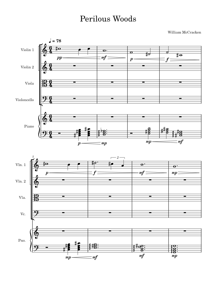 Perilous Woods Sheet music for Piano, Violin, Viola, Cello (Mixed ...