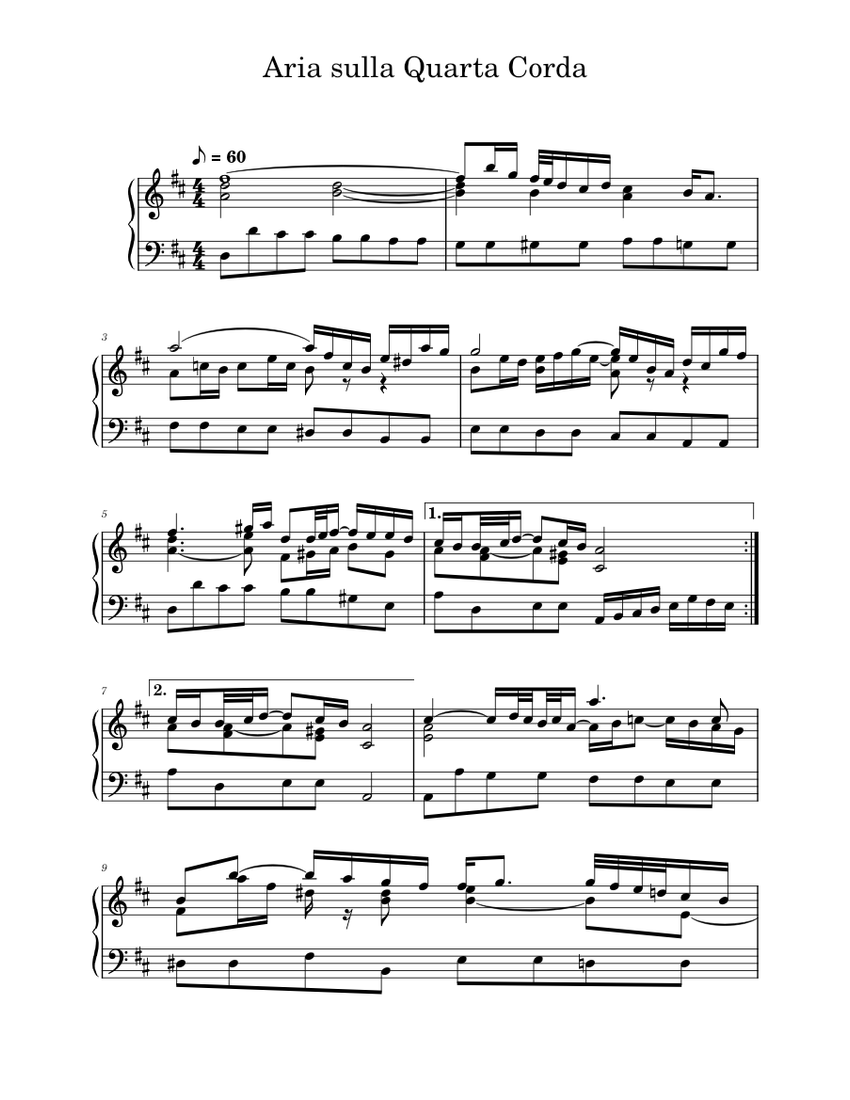 Aria sulla quarta corda – Johann Sebastian Bach Aria sulla Quarta Corda Sheet Music for Piano ...