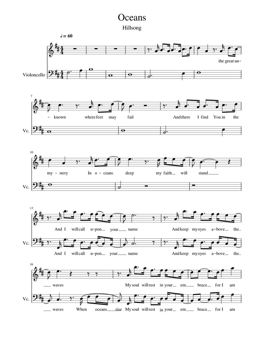 Oceans Hillsong Sheet Music for Violin, Cello (String Duet) | MuseScore.com