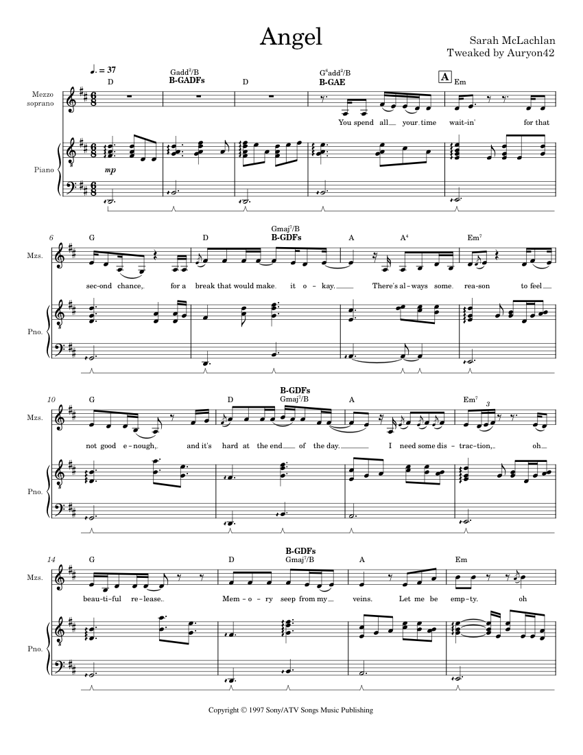Angel – Sarah McLachlan Angel_ulchannel Sheet music for Piano, Mezzo ...