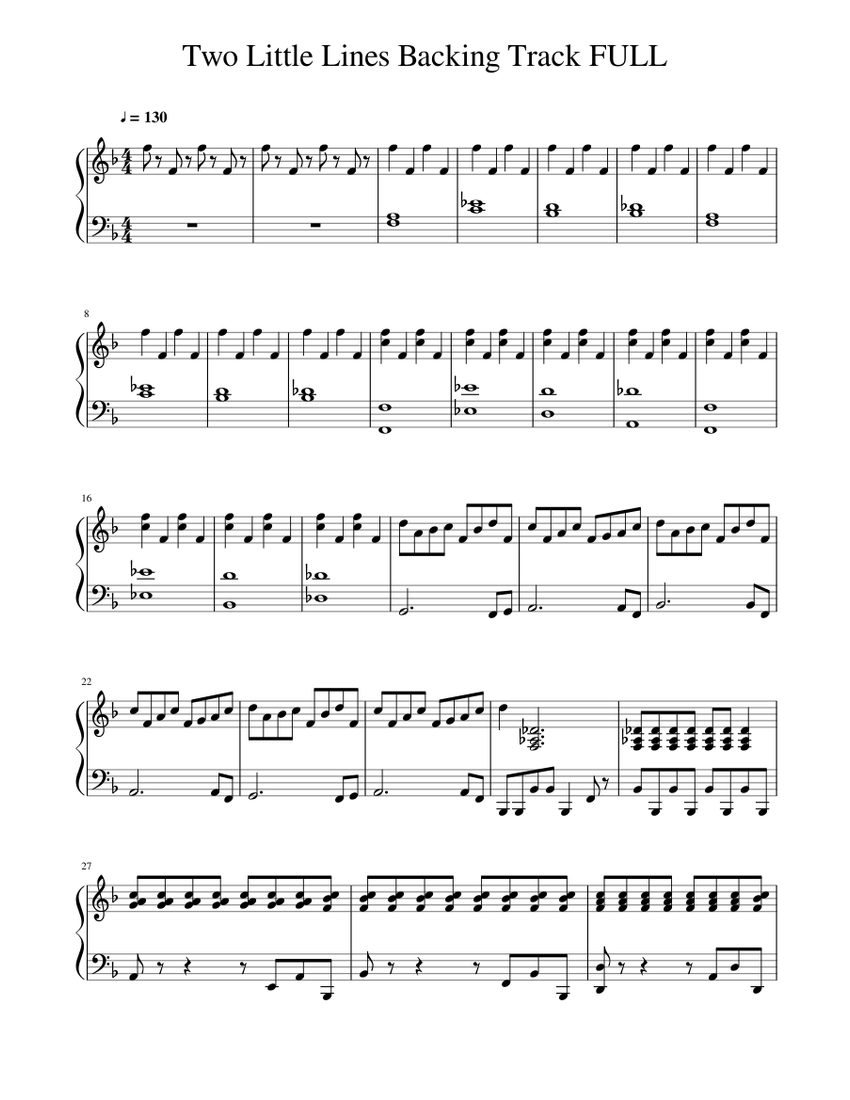 Two Little Lines Backing Track FULL Sheet music for Piano (Solo ...