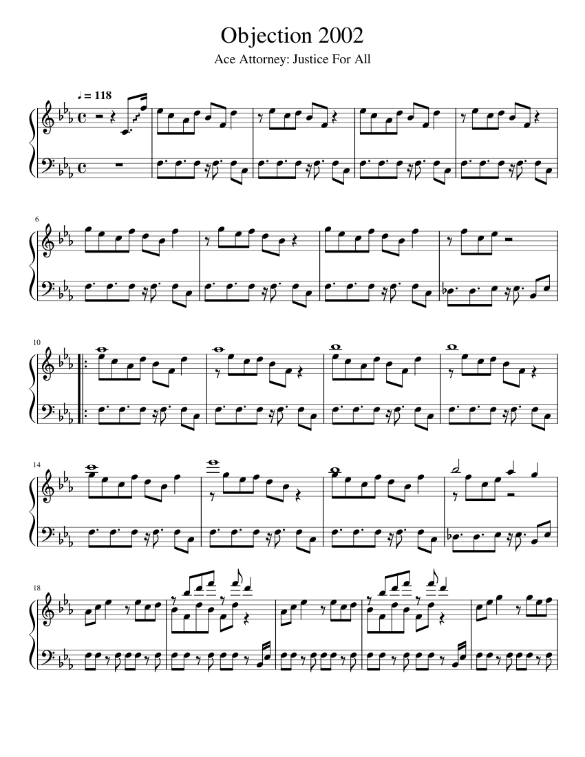 Objection!~2002 Sheet Music for Piano (Solo) Easy | MuseScore.com