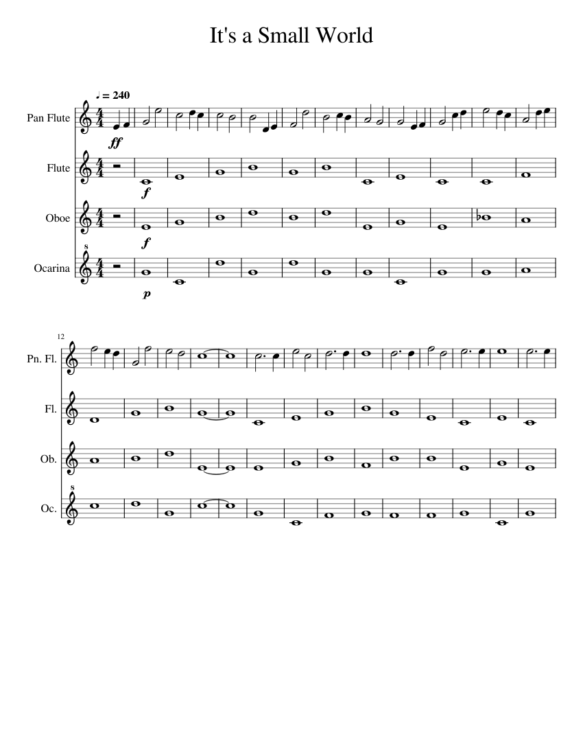 It's a Small World Sheet music for Flute, Oboe, Flute other (Mixed ...
