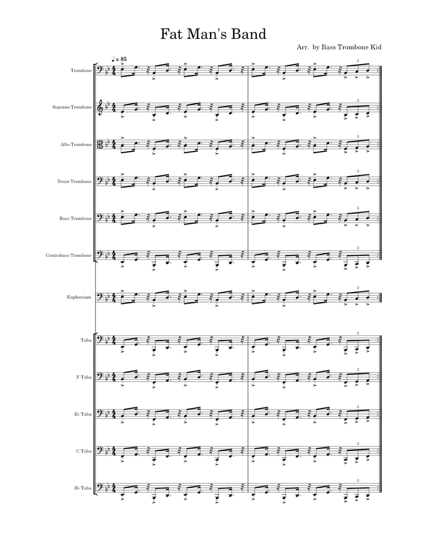 Fat Man's Band Sheet Music for Trombone, Euphonium, Tuba, Trombone ...