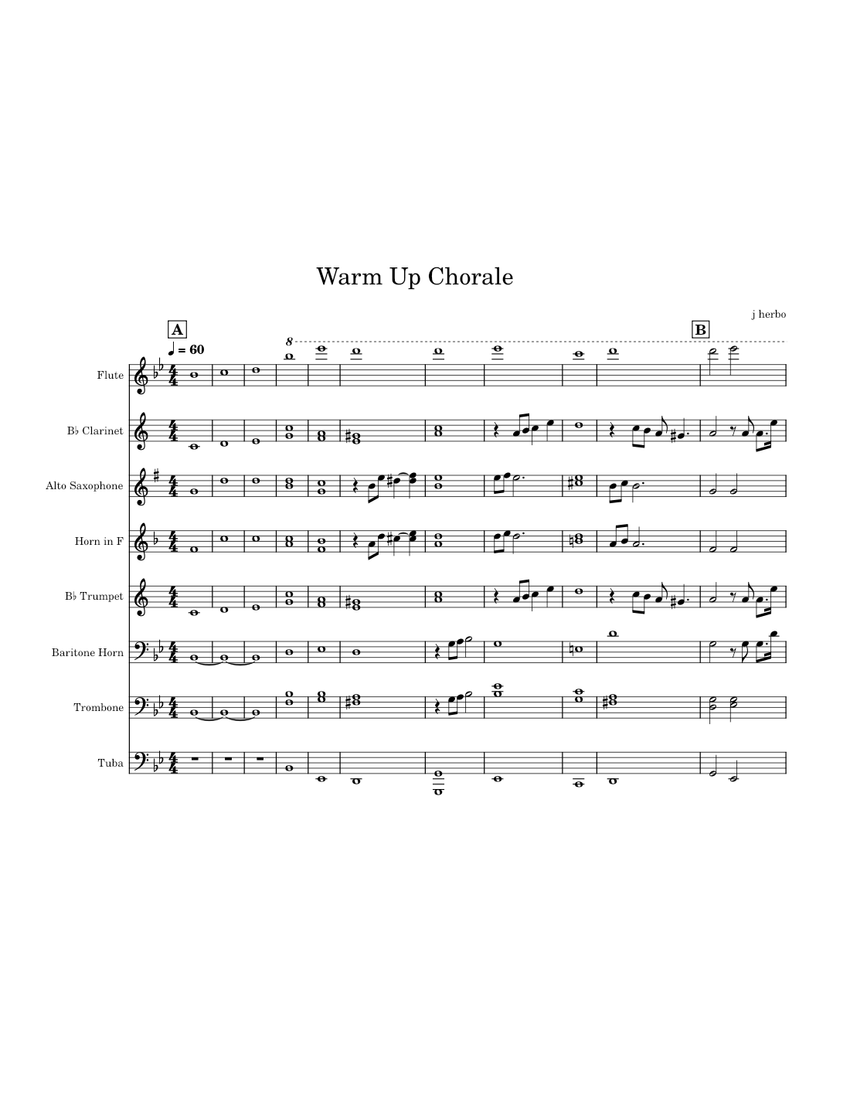 Warm Up Chorale Sheet Music for Trombone, Tuba, Flute, Clarinet in b ...