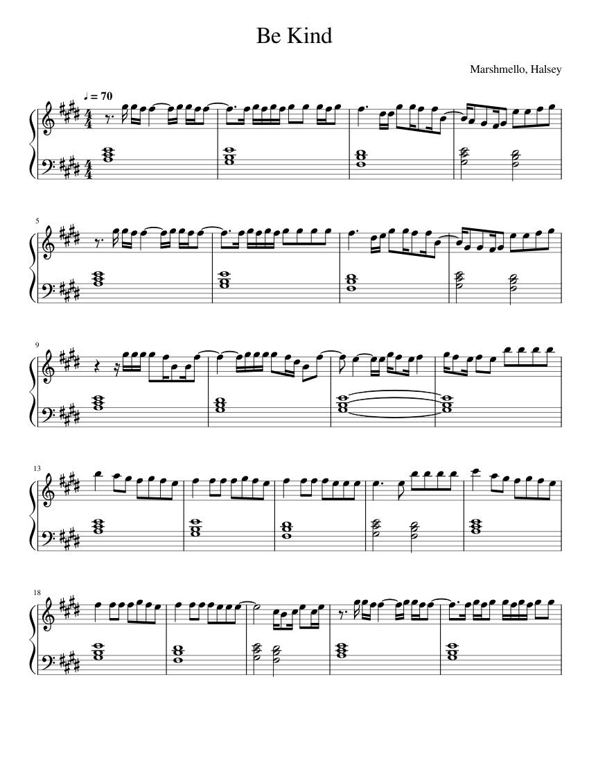 Be Kind - Marshmello, Halsey Sheet Music for Piano (Solo) Easy ...