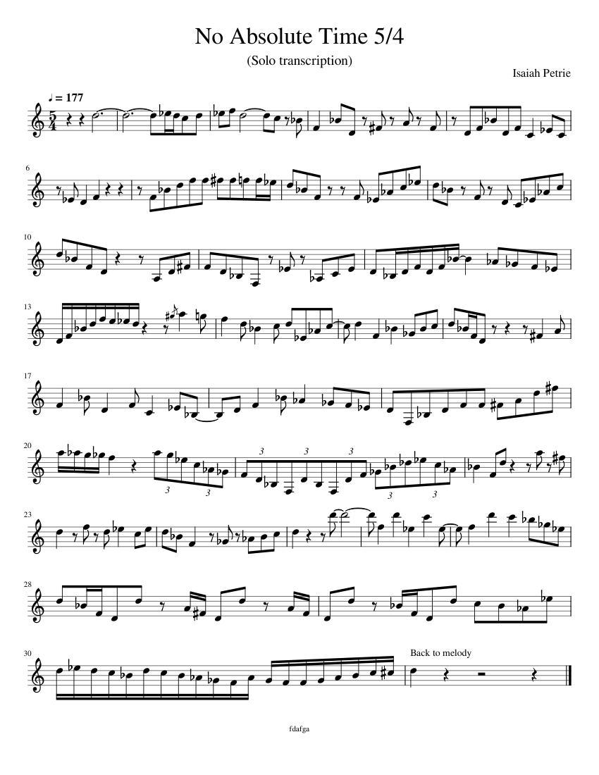 No Absolute Time 5/4 Sect. (Solo Transcription) Sheet music for ...