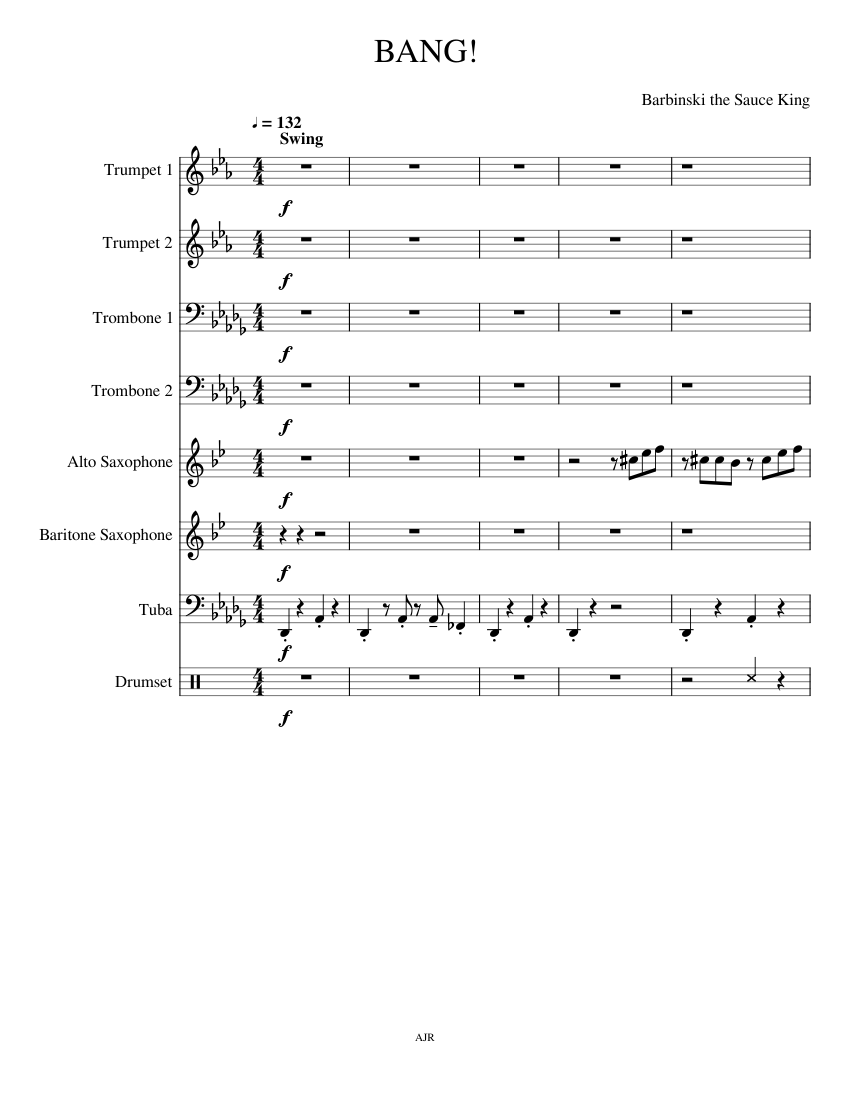BANG! by AJR Arrangement Sheet Music for Trombone, Tuba, Saxophone alto ...