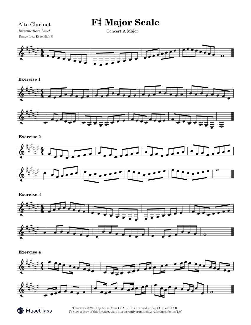 Concert A Major Scale Exercises-Intermediate for Alto Clarinet Sheet ...