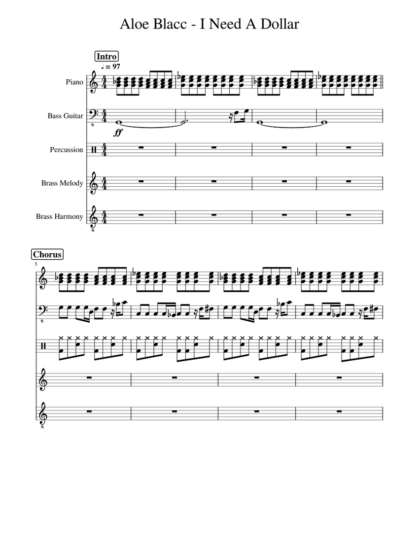 Aloe Blacc - I Need A Dollar Sheet Music for Piano, Drum (other) (Mixed ...