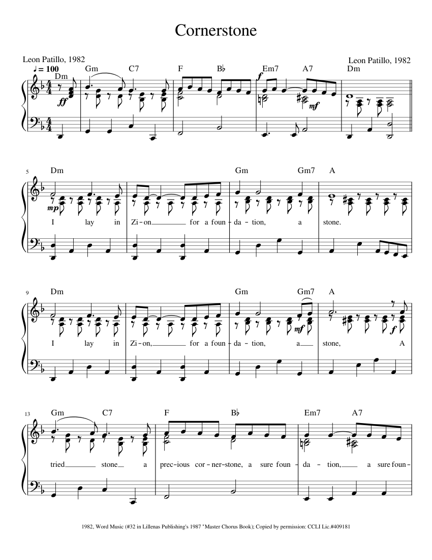 Cornerstone Sheet Music with Chords for Piano (Solo) Easy | MuseScore.com
