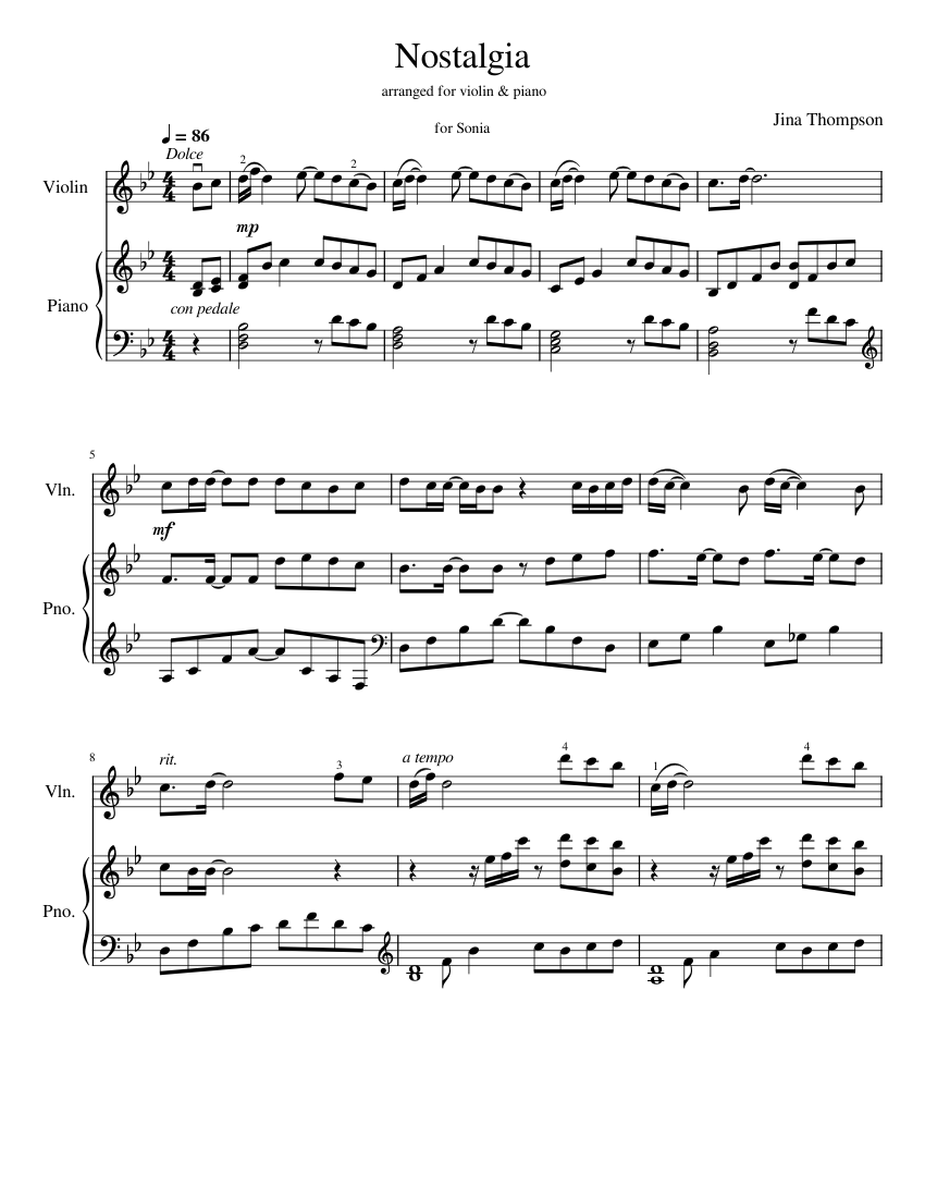 Nostalgia for violin & piano Sheet music for Piano, Violin (Mixed Duet ...