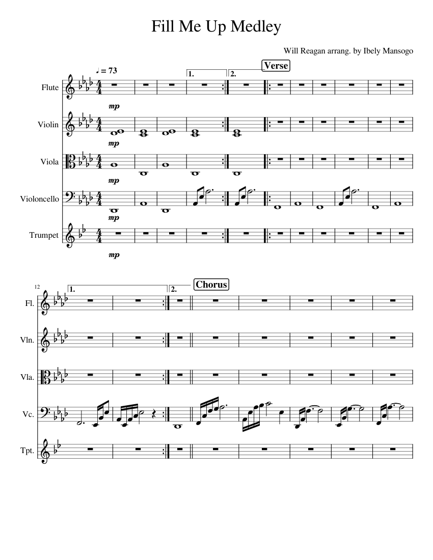 Fill Me Up Medley Sheet Music for Flute, Violin, Viola, Cello & more ...
