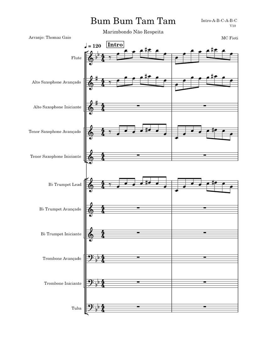Bum Bum Tam Tam – MC Fioti (Bloco de Carnaval/Fanfarra) Sheet Music for ...