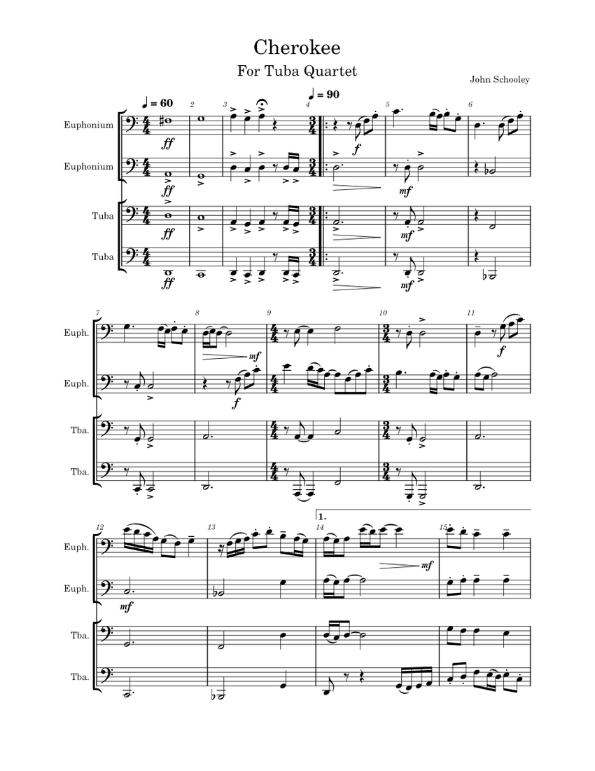 Cherokee Sheet music for Euphonium, Tuba (Brass Quartet) | Musescore.com