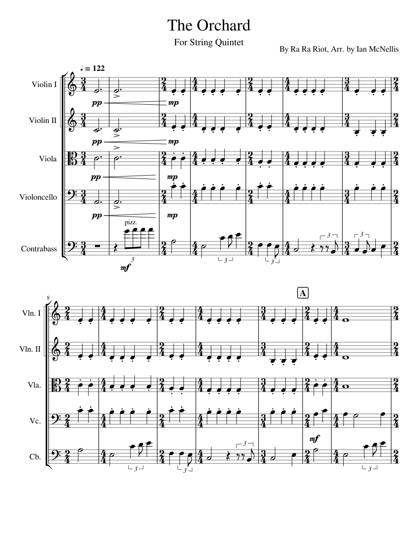The Orchard - Ra Ra Riot Sheet music for Contrabass, Violin, Viola ...