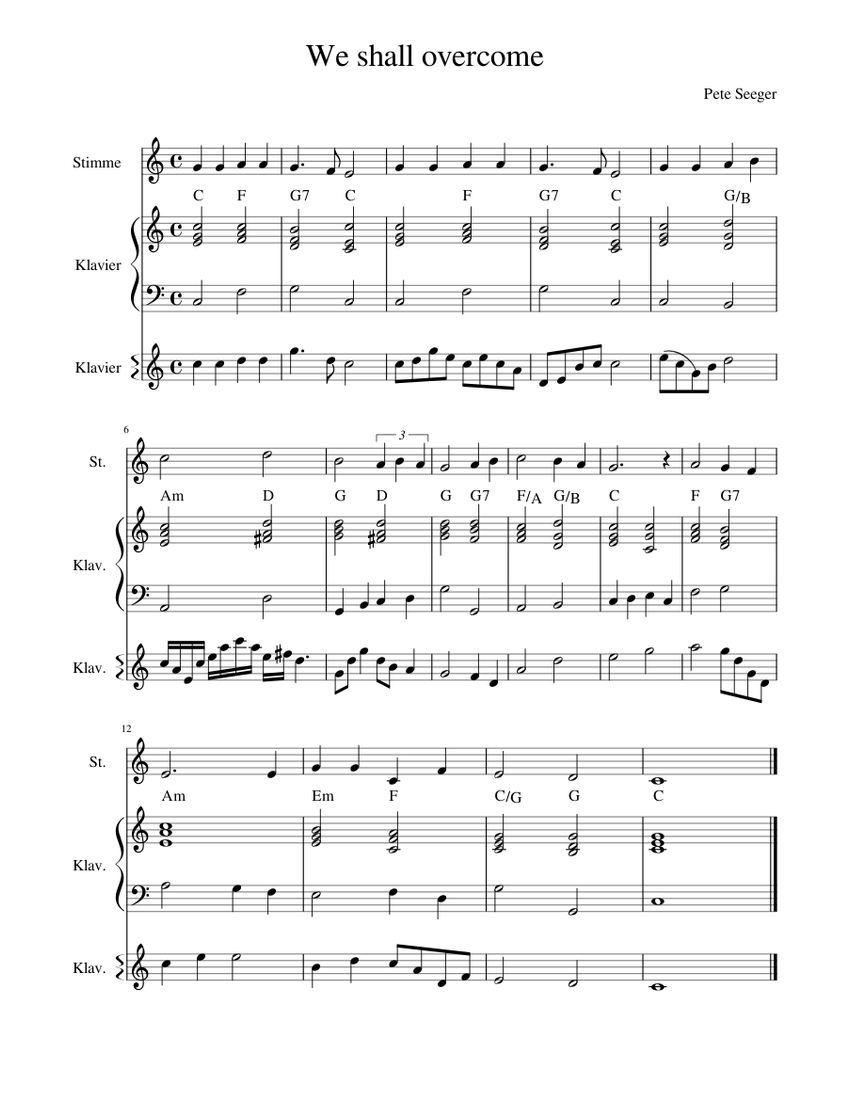 We shall overcome Sheet Music for Piano, Vocals (Mixed Trio ...
