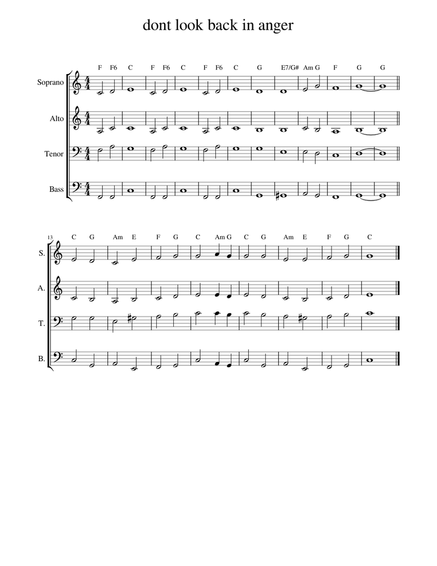 dont_look_back_in_anger Sheet music for Soprano, Alto, Tenor, Bass ...