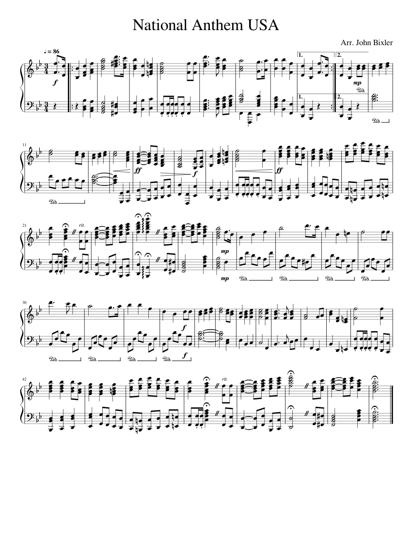 National_Anthem_USA Sheet Music for Piano (Solo) | MuseScore.com