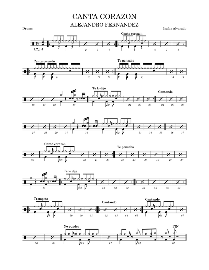Canta Corazón Alejandro Fernández Canta Corazon Sheet Music For Drum