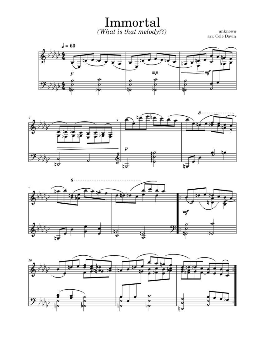 Immortal Sheet Music for Piano (Solo) easy | MuseScore.com