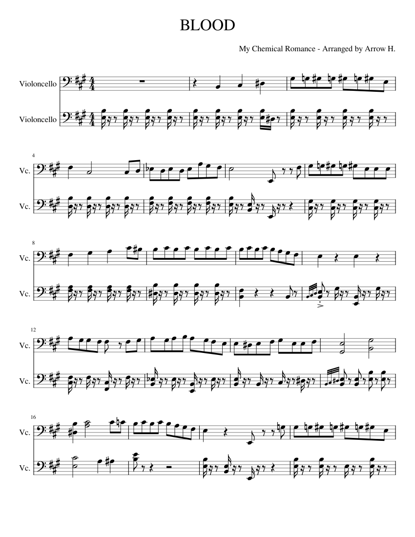 BLOOD - Cello Duet Sheet music for Cello (String Duet) | Musescore.com