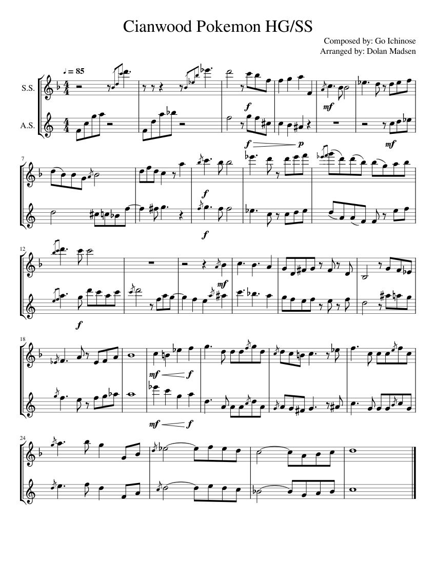Cianwood Pokemon HG/SS Sheet music for Saxophone alto, Saxophone ...