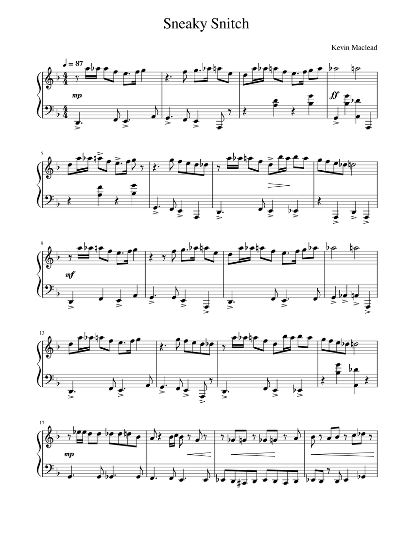 Sneaky Snitch – Kevin MacLeod Sneaky Snitch Sheet Music for Piano (Solo ...