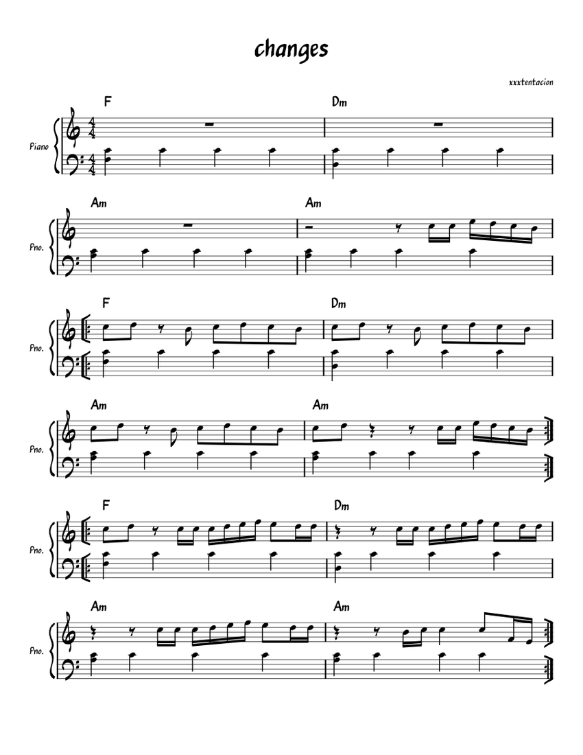 Changes – XXXTENTACION Sheet music for Piano (Solo) | Musescore.com