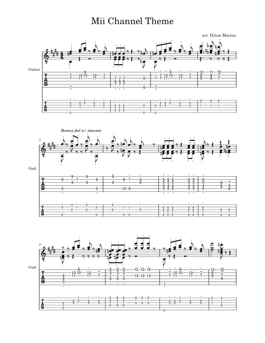 Mii Channel Theme for Solo Guitar Sheet music for Guitar (Solo ...