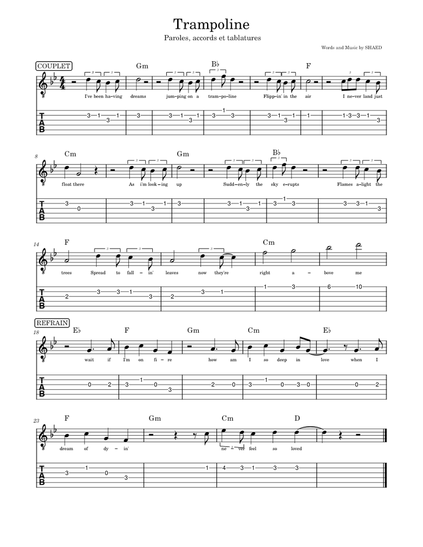 Trampoline, paroles, accords et tablatures – SHAED Sheet music for ...