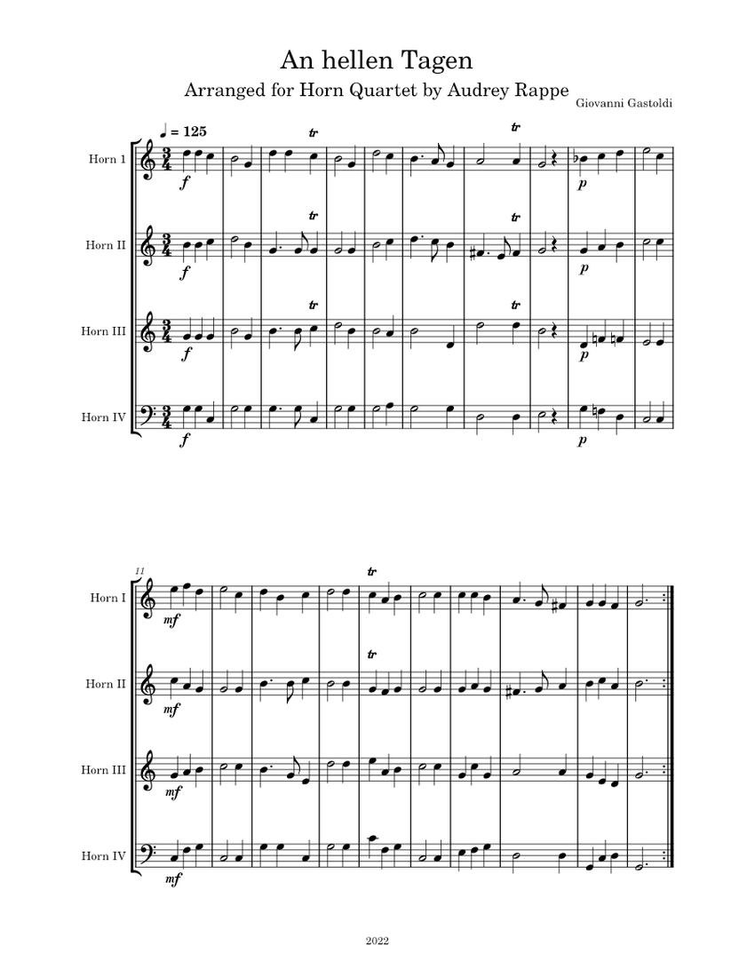 An hellen Tagen – Giovanni Gastoldi An hellen Tagen Sheet music for ...