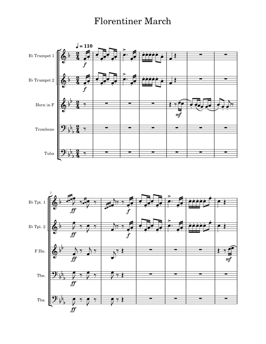 Florentiner March - Brass Quintet Sheet Music for Trombone, Tuba ...