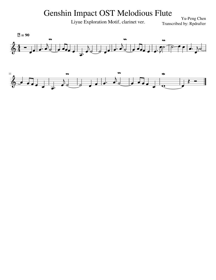 Melodious Flute – Yu-Peng Chen Genshin Impact OST Melodious Flute Sheet ...