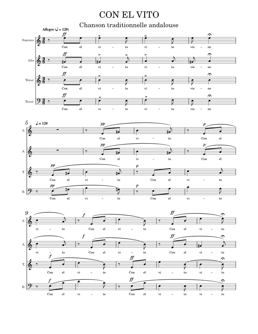 Con el vito – Canciones Populares Sheet Music for Soprano, Alto, Tenor ...