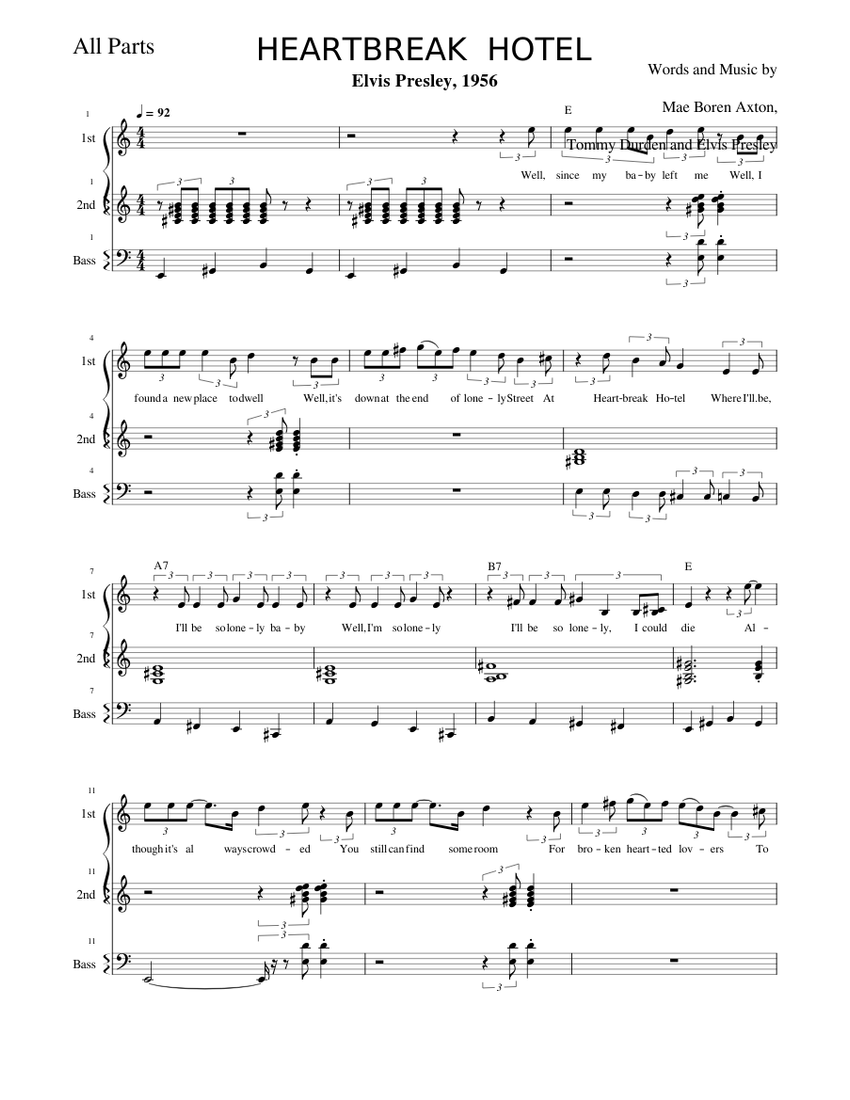 heartbreak hotel Sheet Music for Accordion (Piano Trio) | MuseScore.com