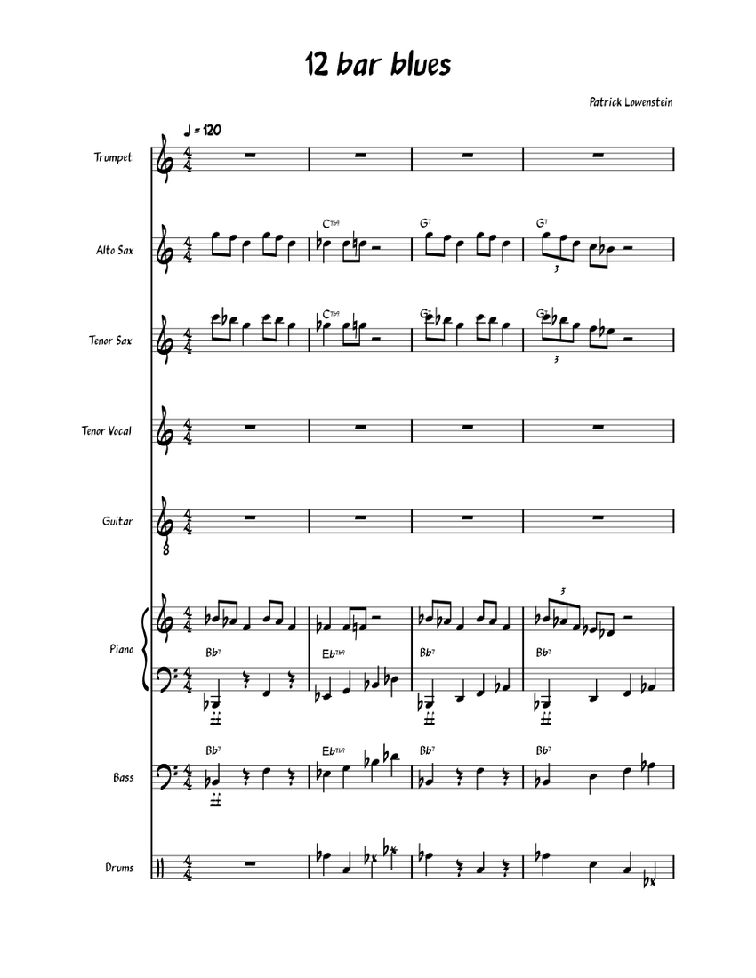 12_bar_blues Sheet Music for Piano, Tenor, Saxophone alto, Saxophone ...
