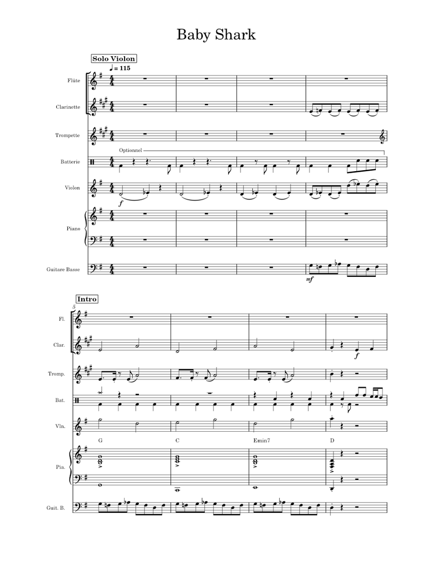 Baby Shark – PINKFONG Baby Shark Sheet music for Piano, Flute, Violin ...