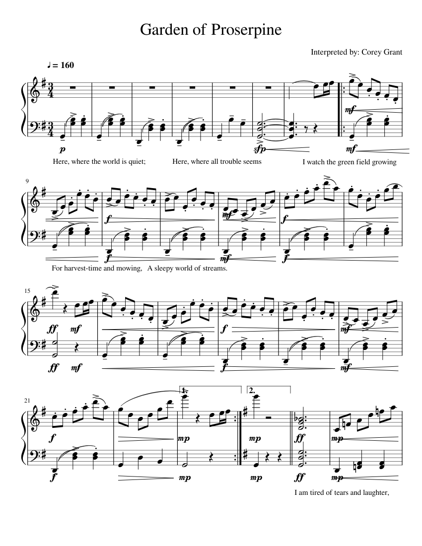 Garden of Proserpine Sheet Music for Piano (Solo) | MuseScore.com