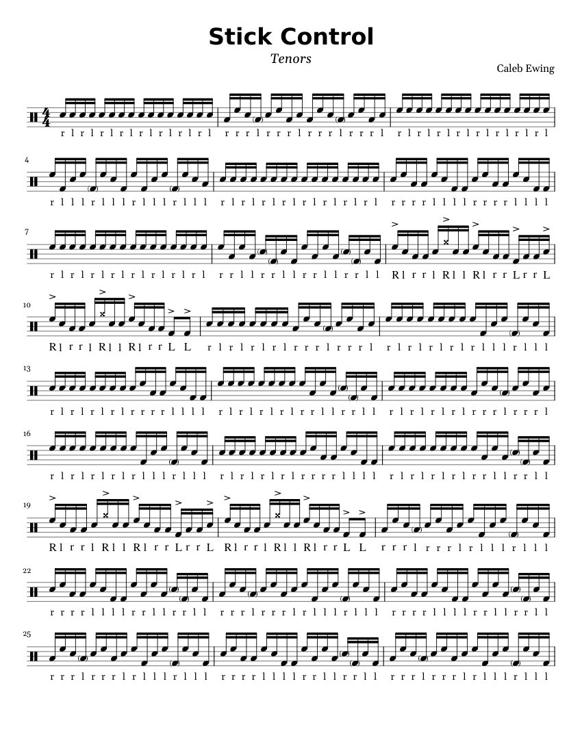 Stick Control Sheet Music for Tenor drum (Solo) | MuseScore.com