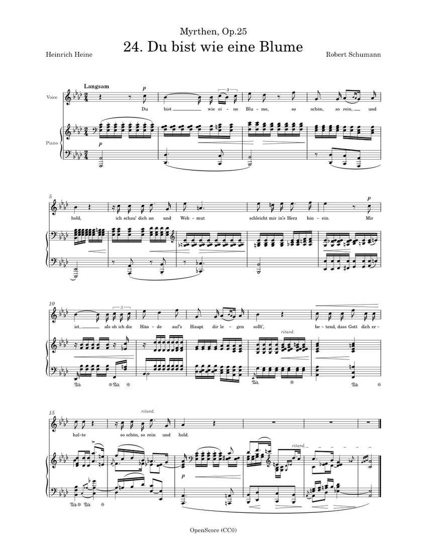 Schumann, Robert – Myrthen, Op.25, No.24 – Du bist wie eine Blume Sheet ...