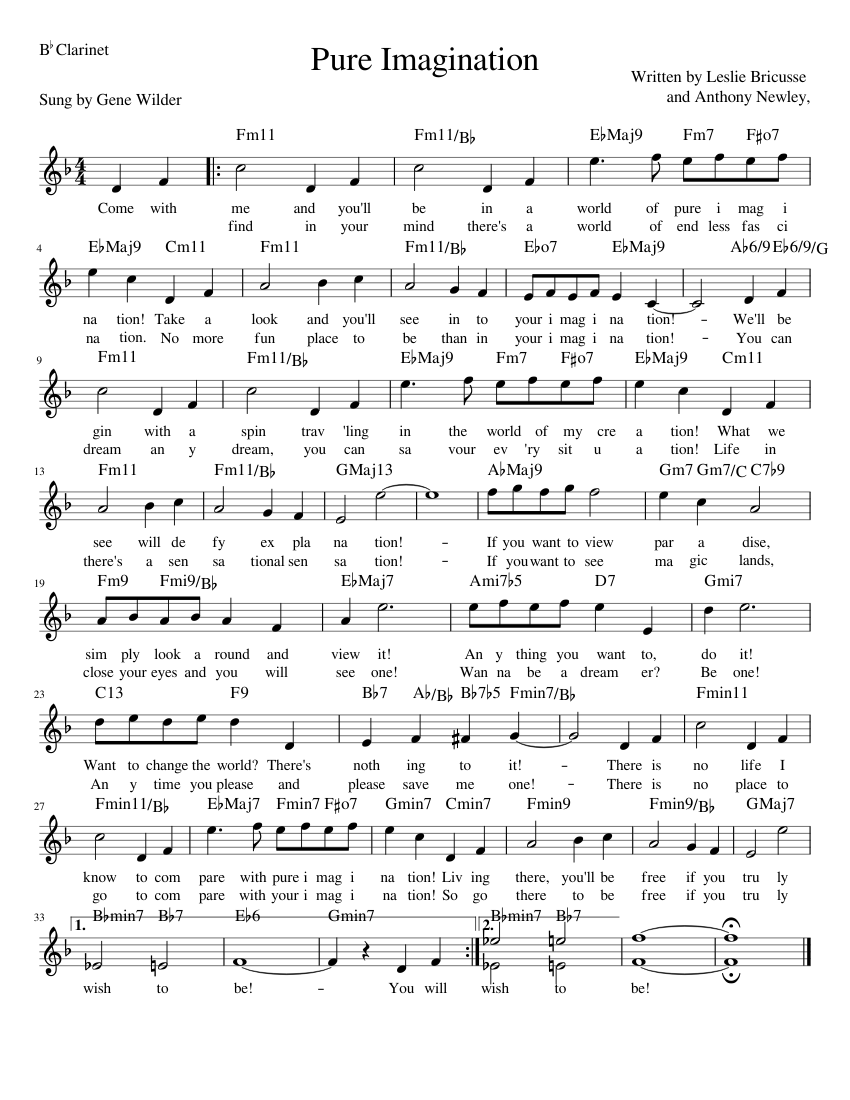 2295181 Pure Imagination for B Clarinet Sheet music for Clarinet in b ...